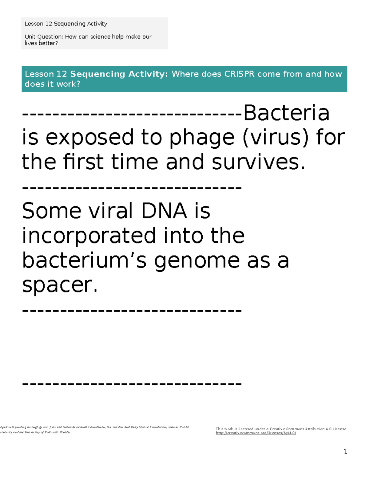 -Student Sequencing Activity Lesson 12 Where does Crispr come from and ...