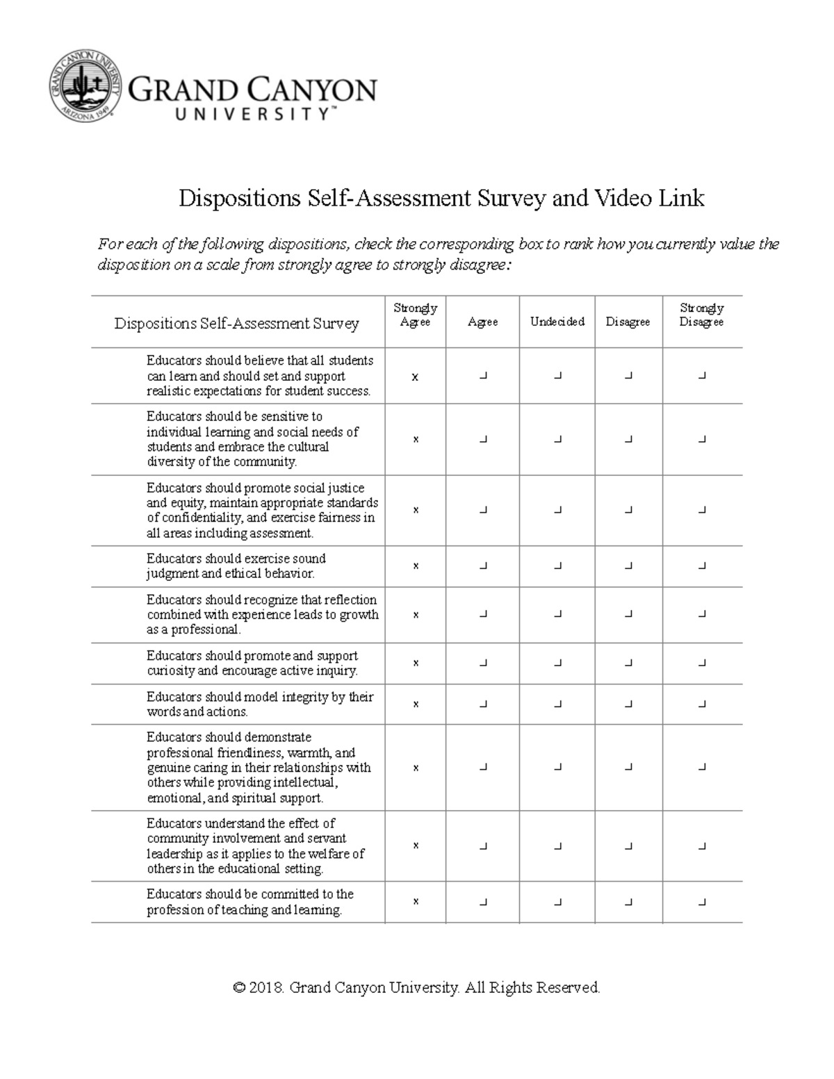 UNV-108 T5-Dispositions Self-Assessment Survey - Dispositions Self ...