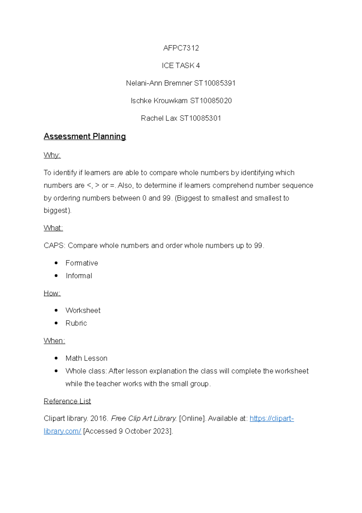 AFPC7312 ICE TASK 4 - AFPC ICE TASK 4 Nelani-Ann Bremner ST Ischke ...