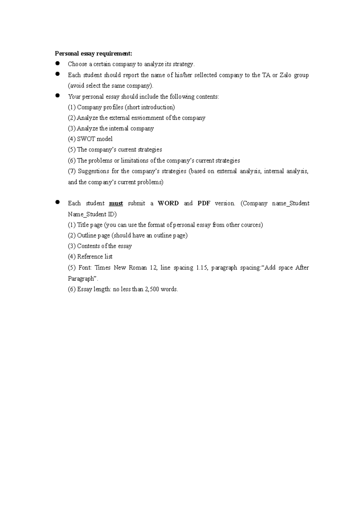 2. Personal essay - practice assignments - Personal essay requirement ...