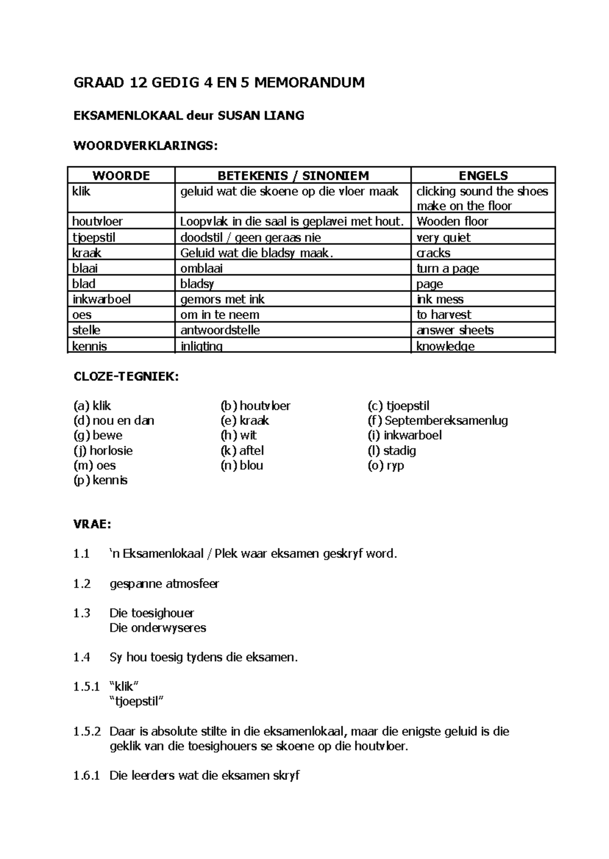 Gr12 poem memos - GRAAD 12 GEDIG 4 EN 5 MEMORANDUM EKSAMENLOKAAL deur ...