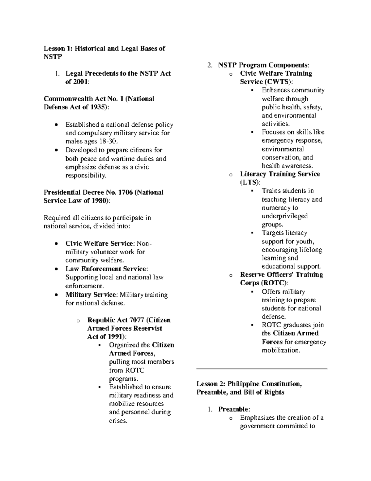 NSTP REV - NSTP REV - Lesson 1: Historical and Legal Bases of NSTP 1 ...