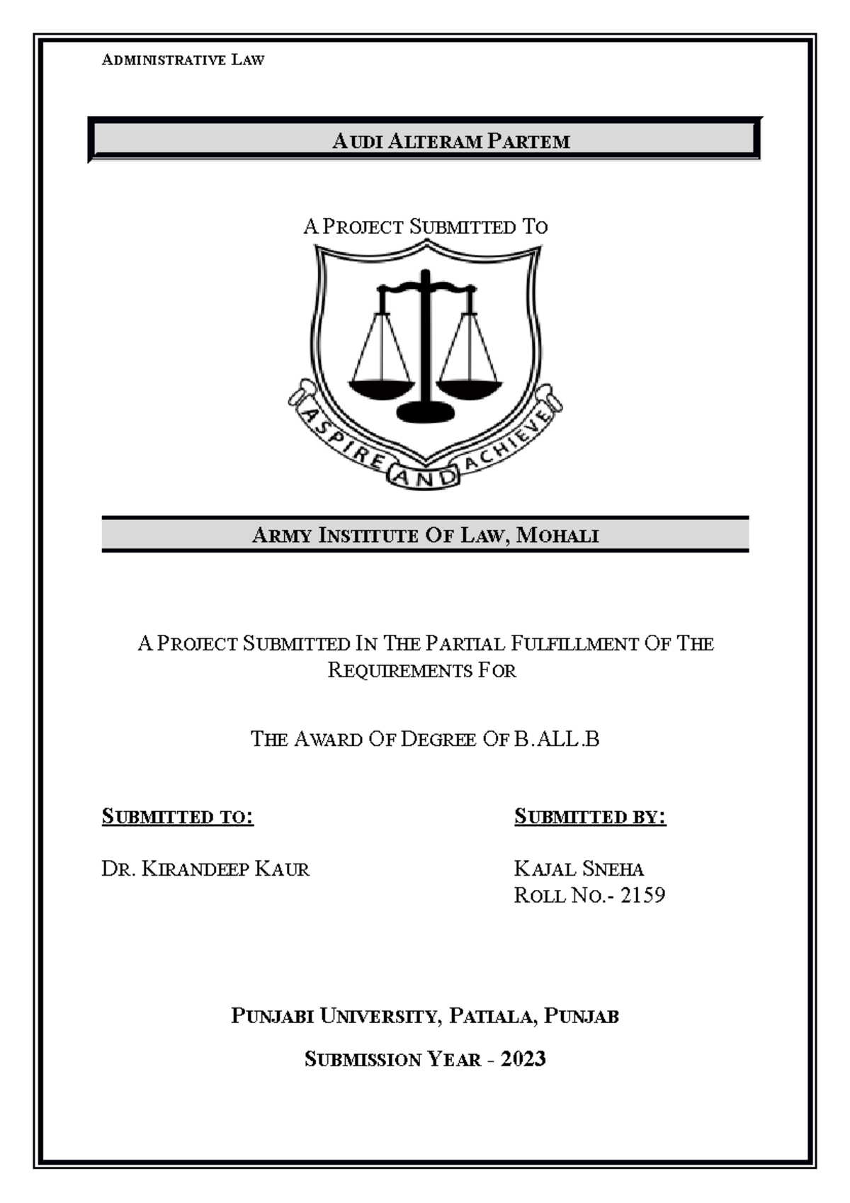 Audi Alteram Partem - ADMINISTRATIVE LAW AUDI ALTERAM PARTEM A PROJECT ...