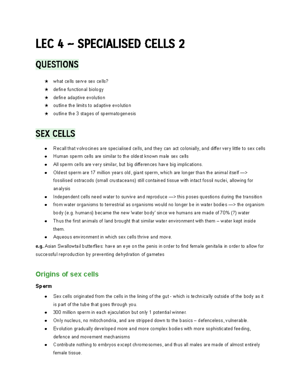 BIOS LEC 4 - second part of the specialised cells notes - term 2 2022 ...