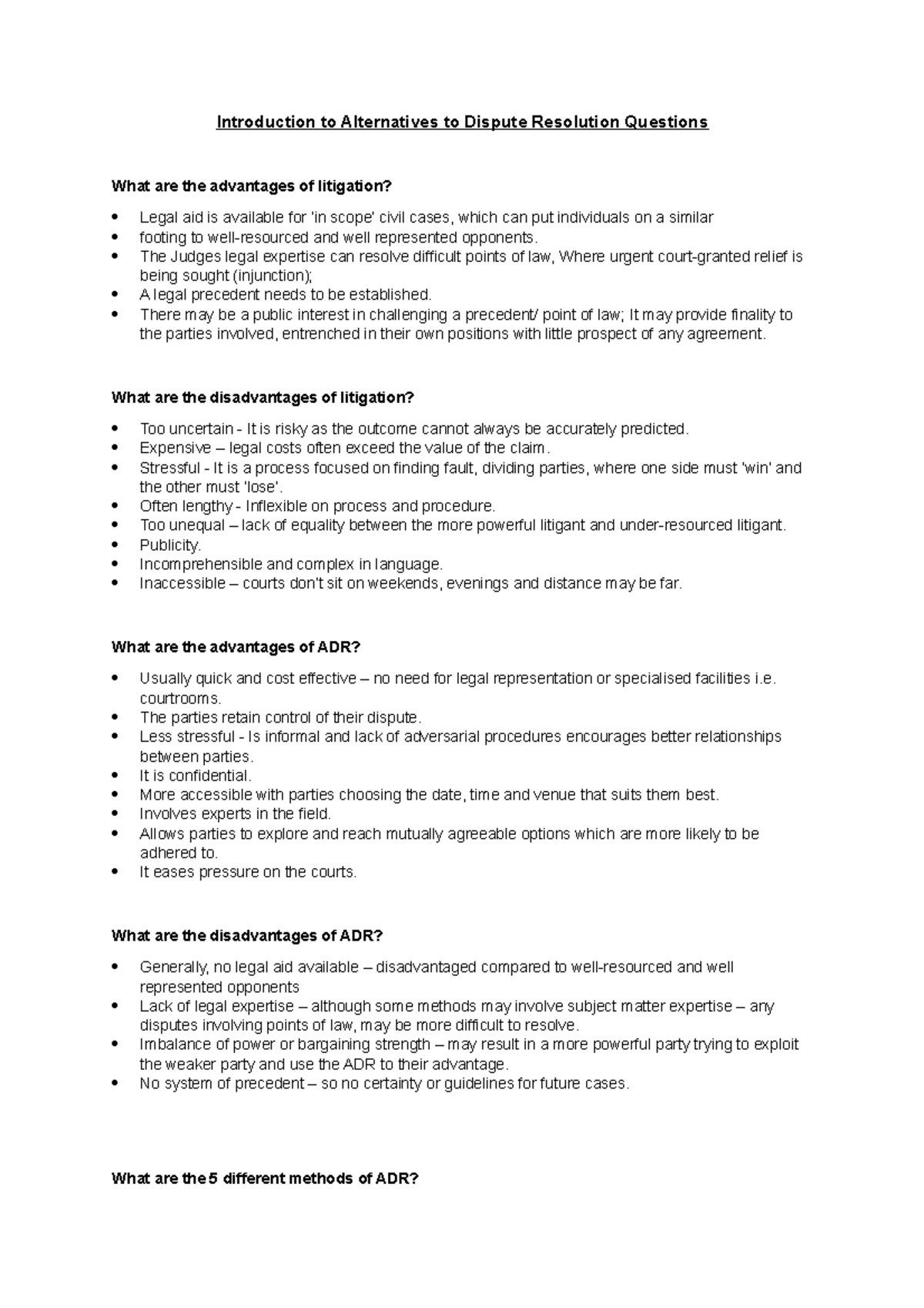 6 Introduction to Alternatives to Dispute Resolution Questions - The ...