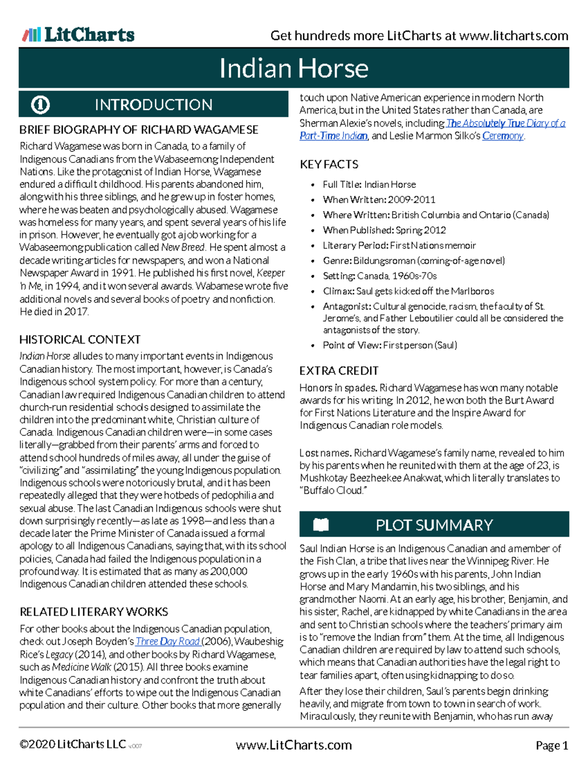 Indian-Horse-Lit Chart - Indian Horse BRIEF BIOGRAPHY OF RICHARD ...