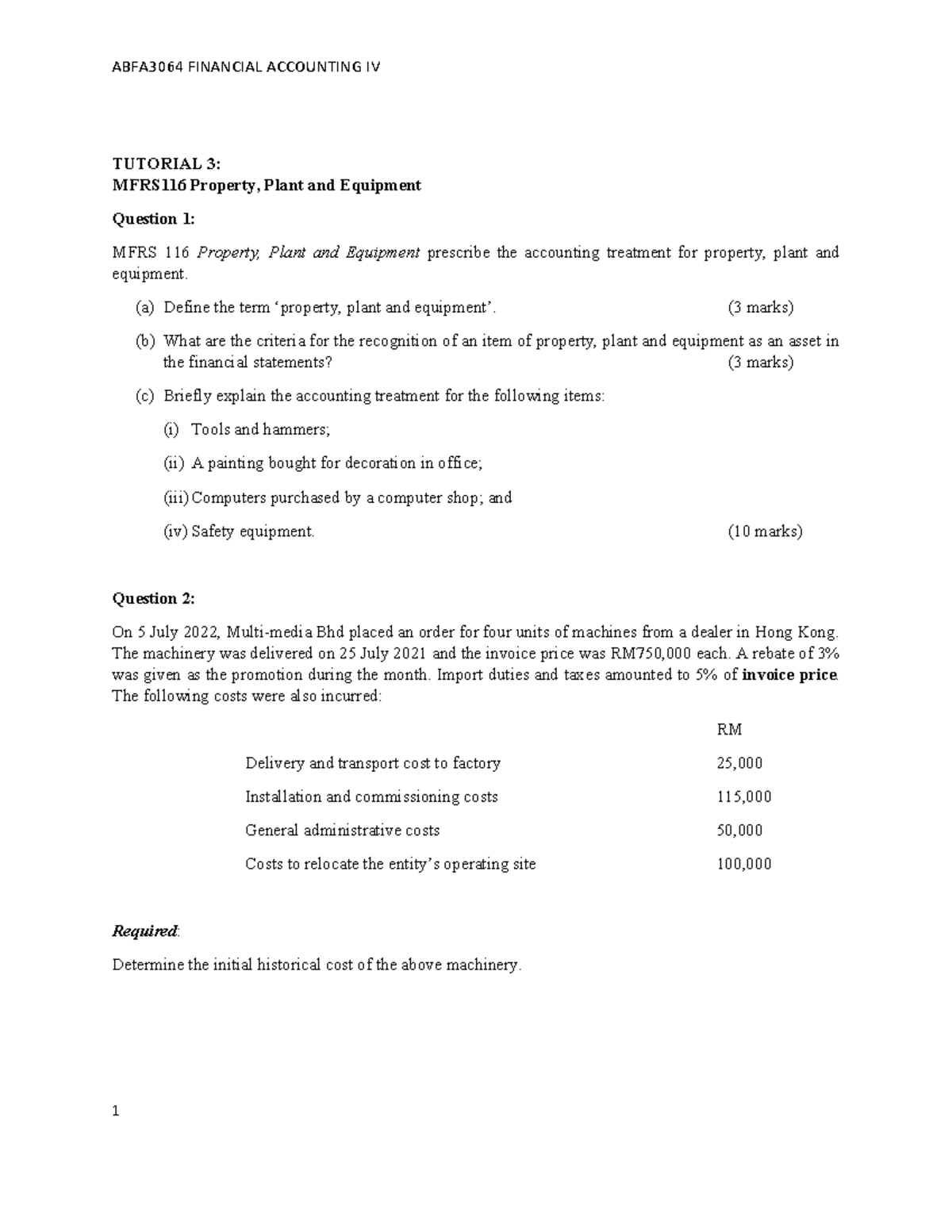 Tutorial 3 (students) - ABFA3064 FINANCIAL ACCOUNTING IV 1 TUTORIAL 3 ...