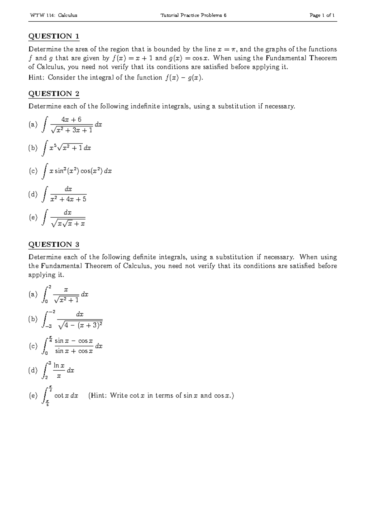 WTW 114 Practice Problems 6 - WTW 114: Calculus Tutorial Practice ...