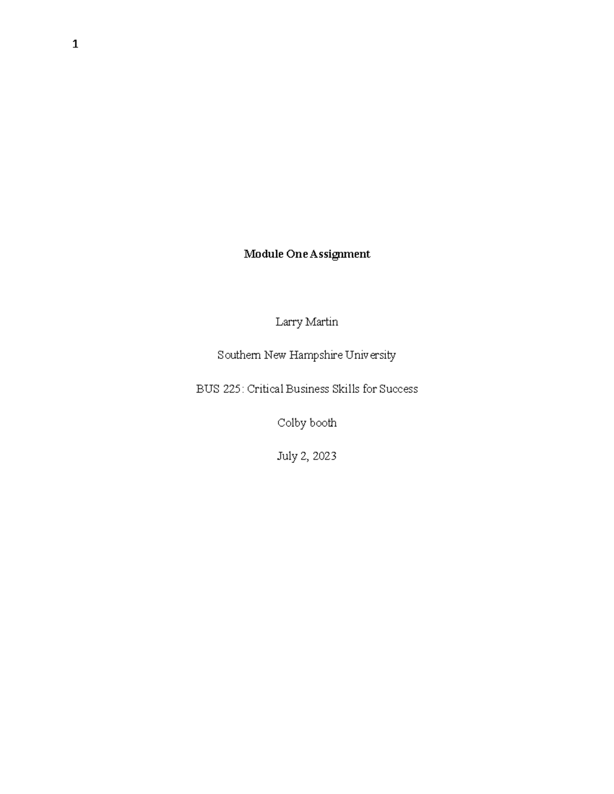 BUS225 Module One Assignment - Module One Assignment Larry Martin ...