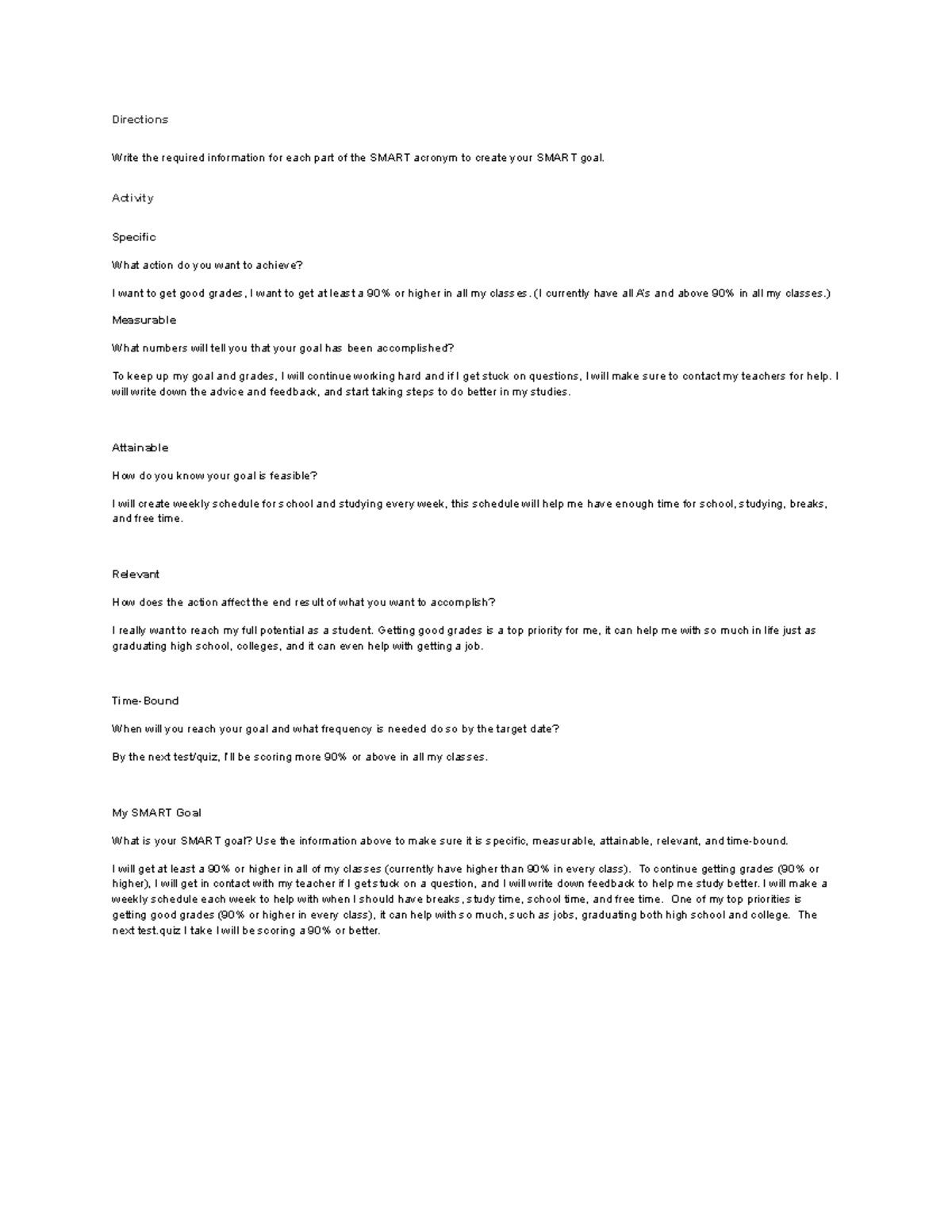 Smart goal project - myli lew - Directions Write the required ...