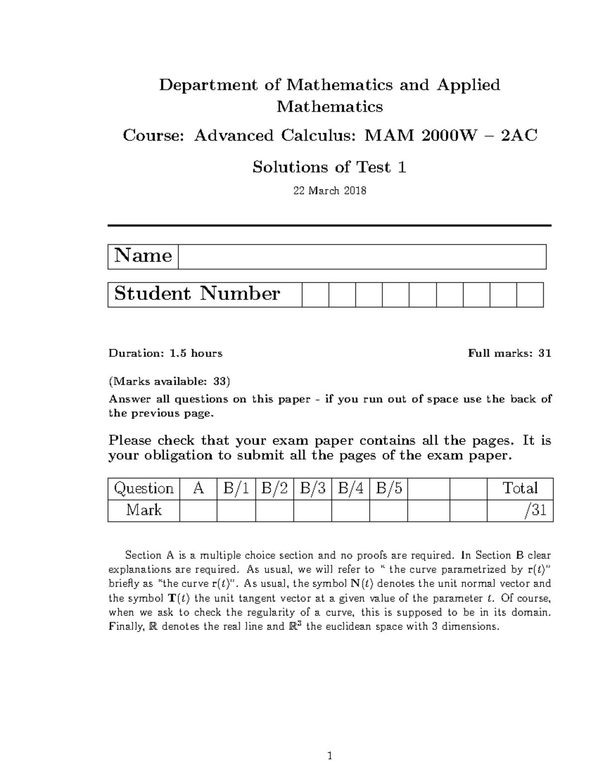 2AC Test 1 2018 Solutions - Department of Mathematics and Applied ...
