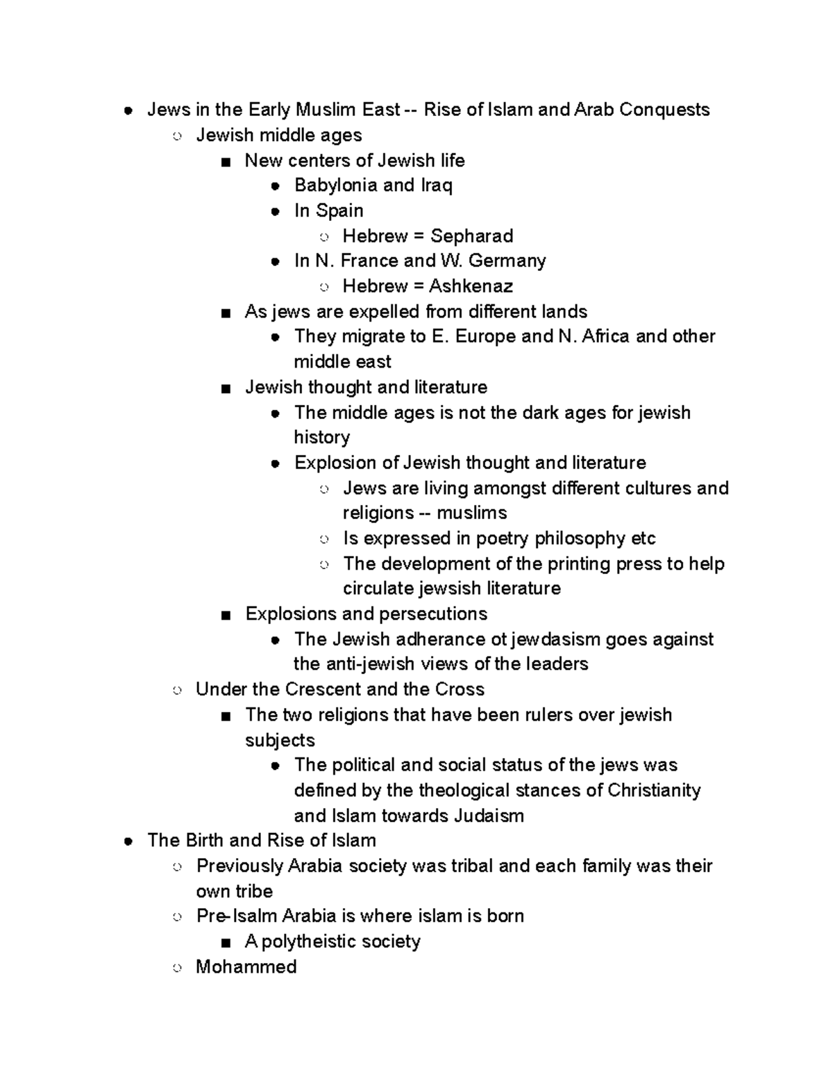 JS100 Notes PT2 - Jews in the Early Muslim East - Rise of Islam and ...