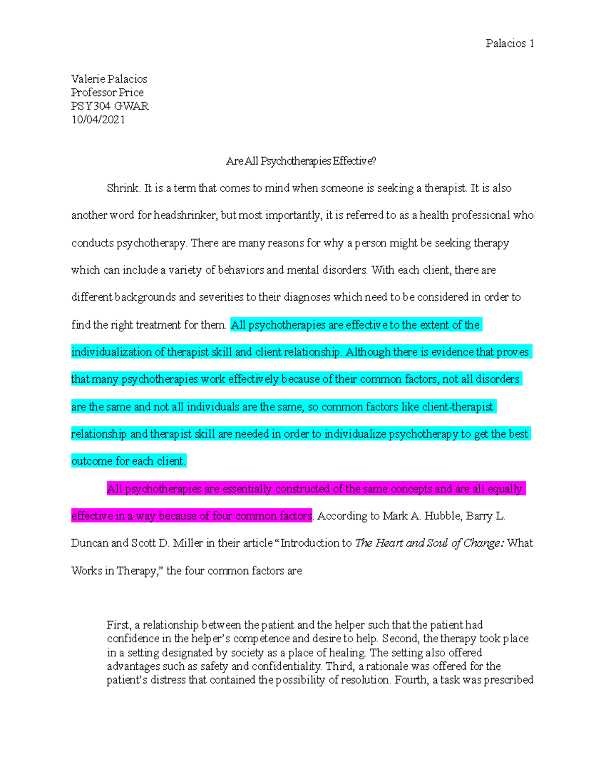 Unit 2 Essay- Are all psychotherapies effective - Valerie Palacios ...