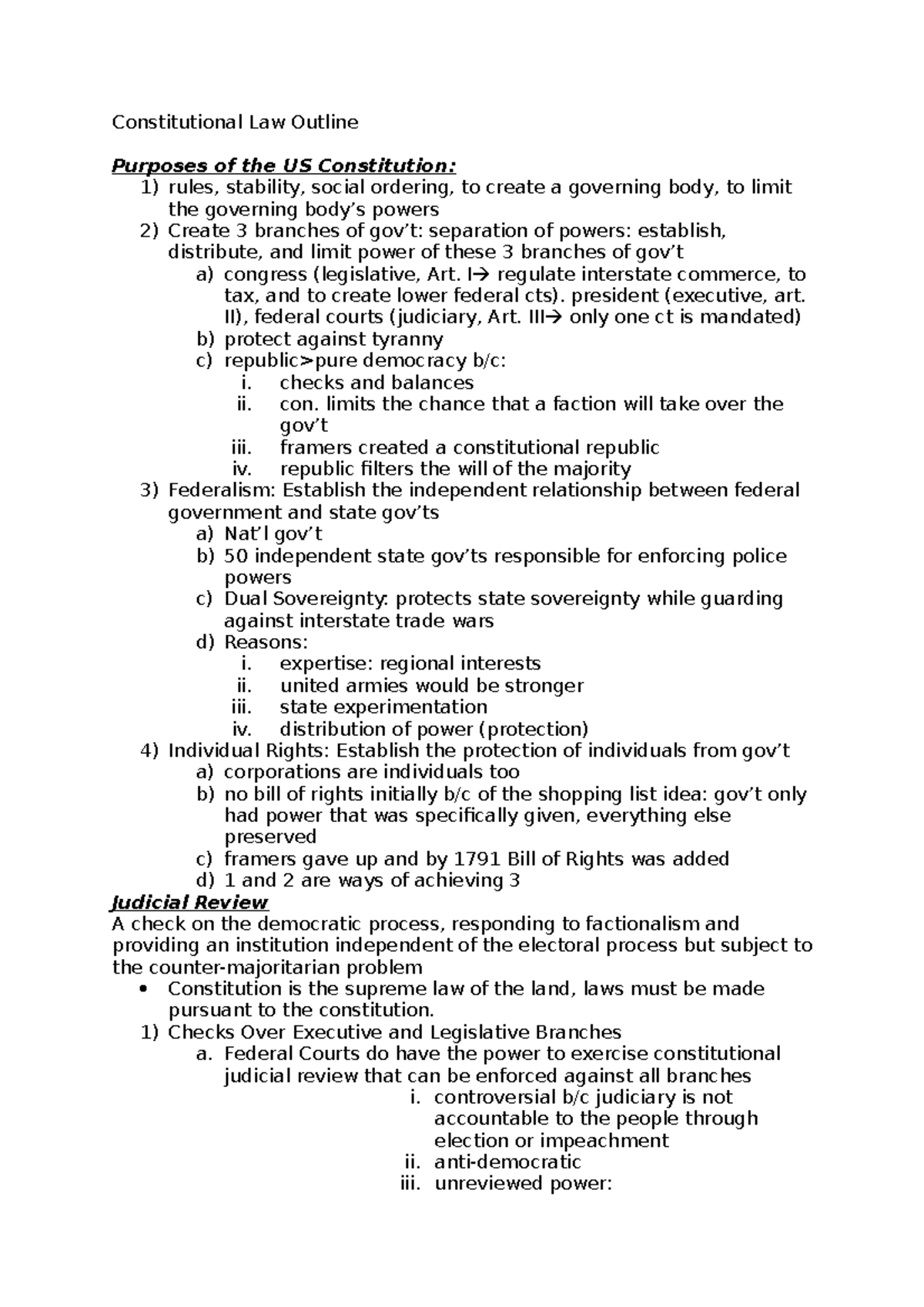 Good Old Outline - Constitutional Law Outline Purposes of the US ...