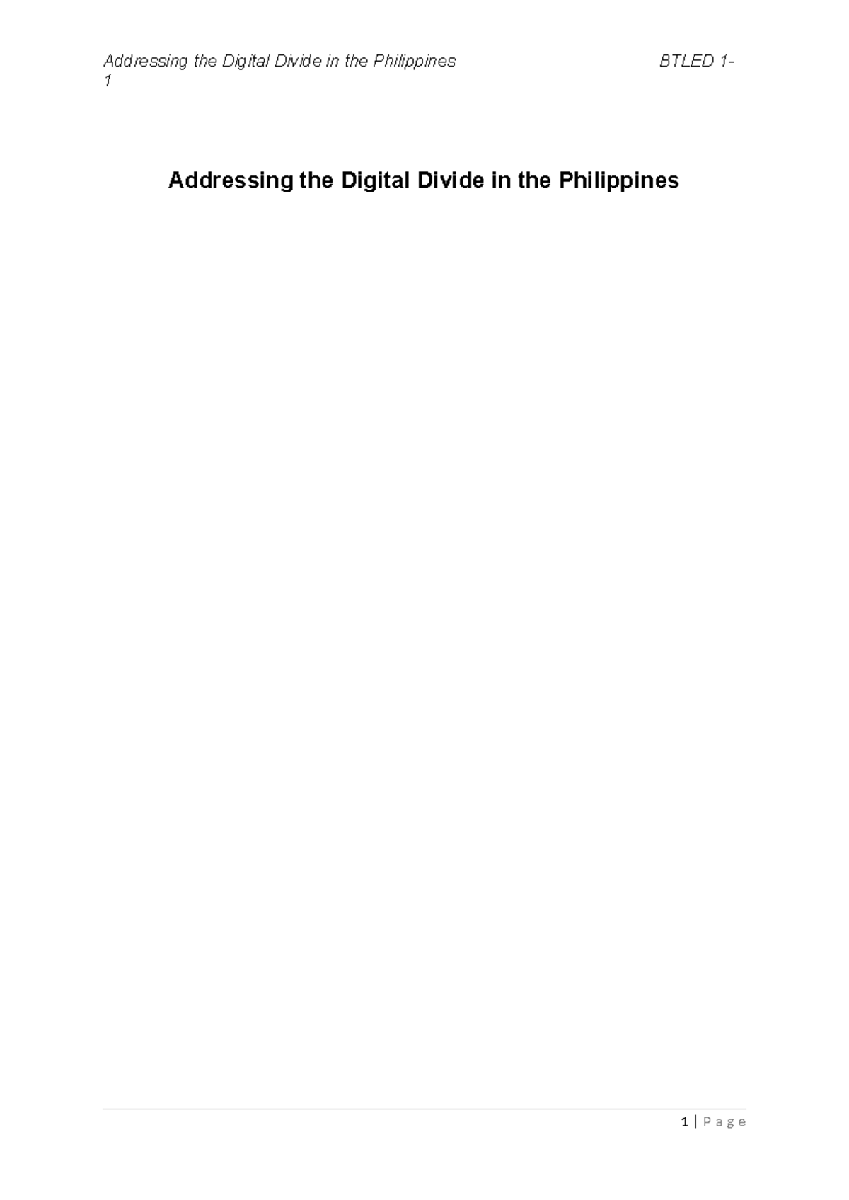 Addressing the Digital Divide in the Philippines - 1 Addressing the ...