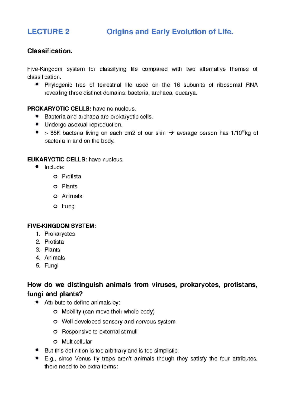 BIOS1101 (Evolutionary and Functional Biology) Lecture Notes - LECTURE ...