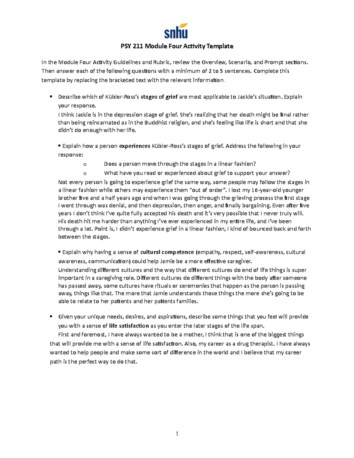 PSY 211 Module 4 Assignment - PSY 211 Module Four Activity Template In ...
