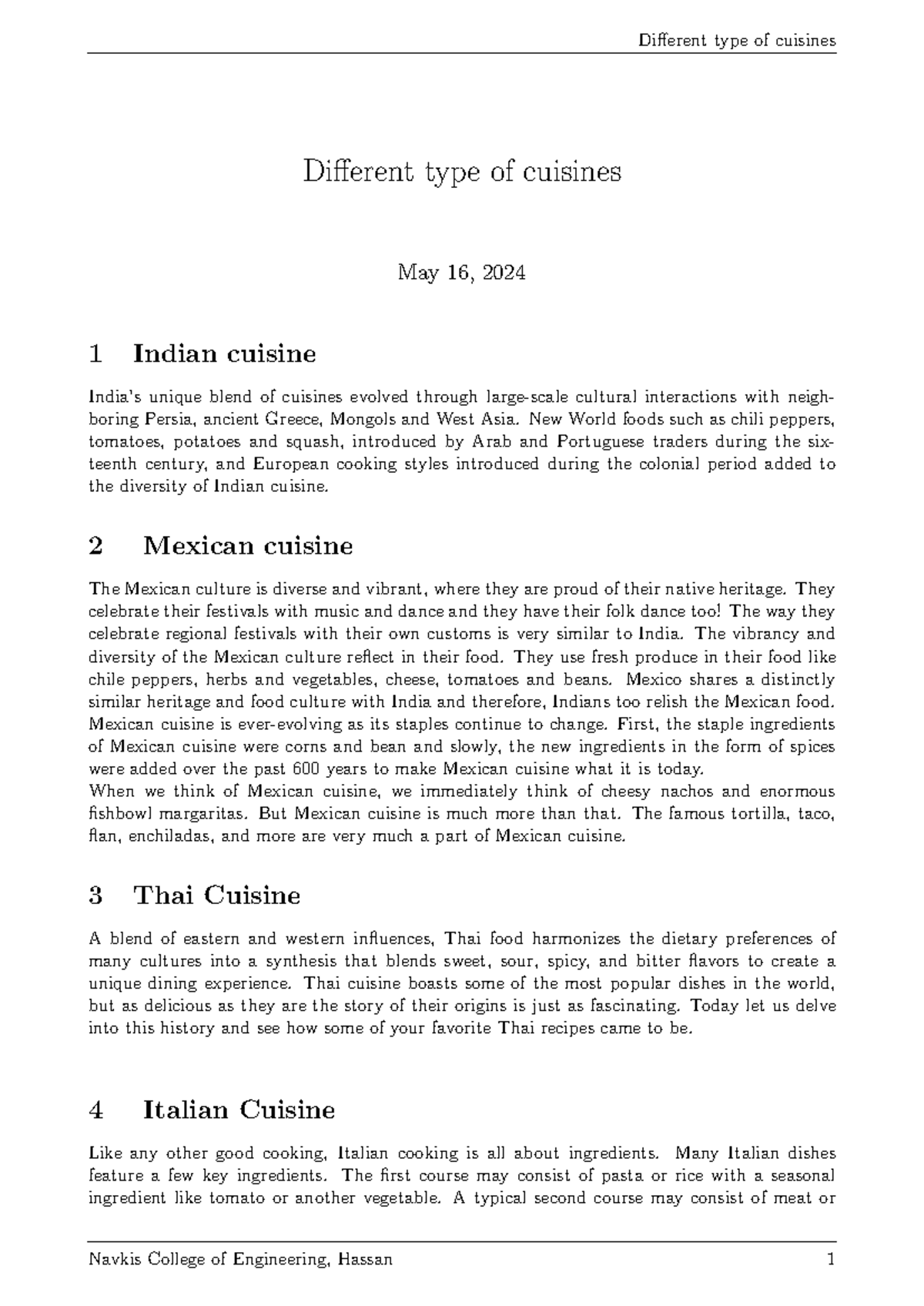1 program - Different type of cuisines Different type of cuisines May ...