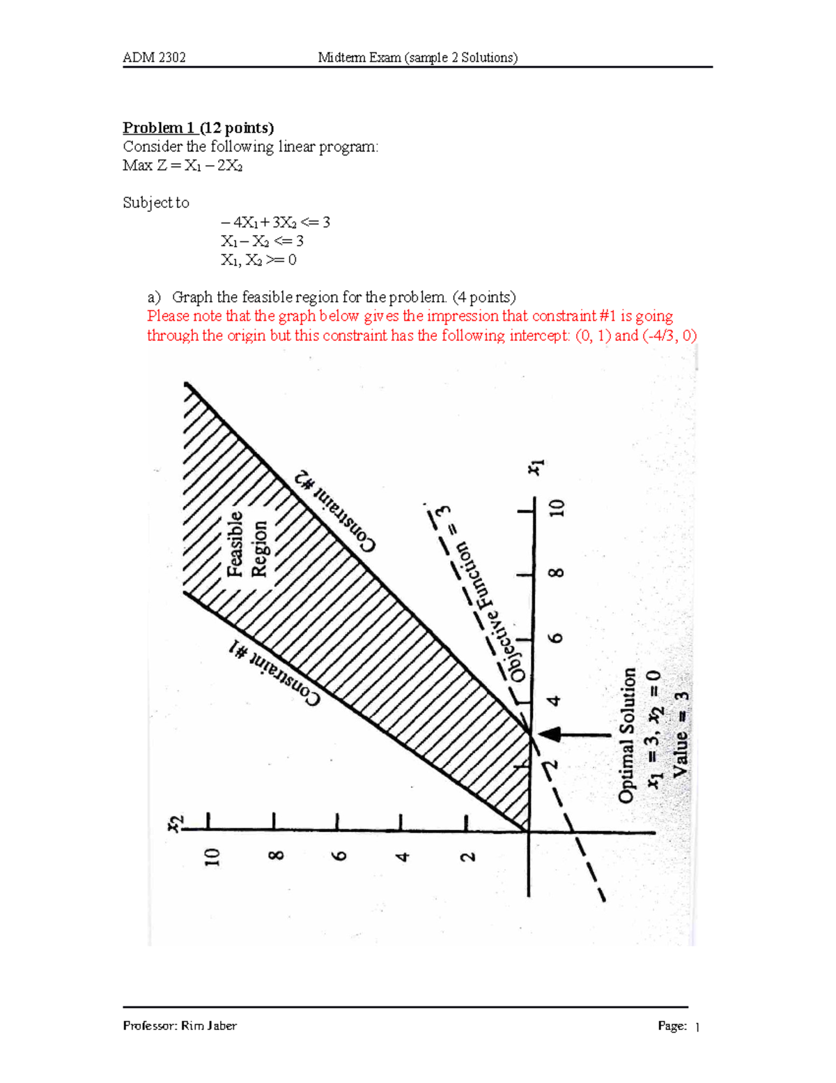 Sample/practice exam 2018, questions and answers - Problem 1 (12 points ...