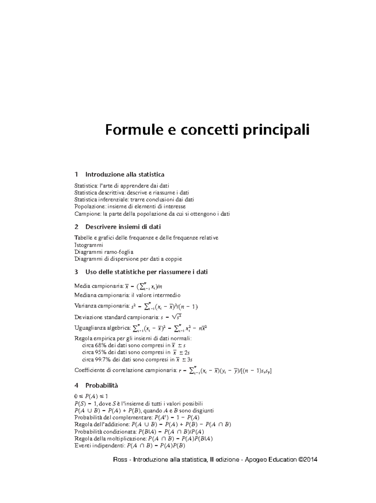 Principali formule di statistica - 9:48 Pagina 1 Formule e concetti ...