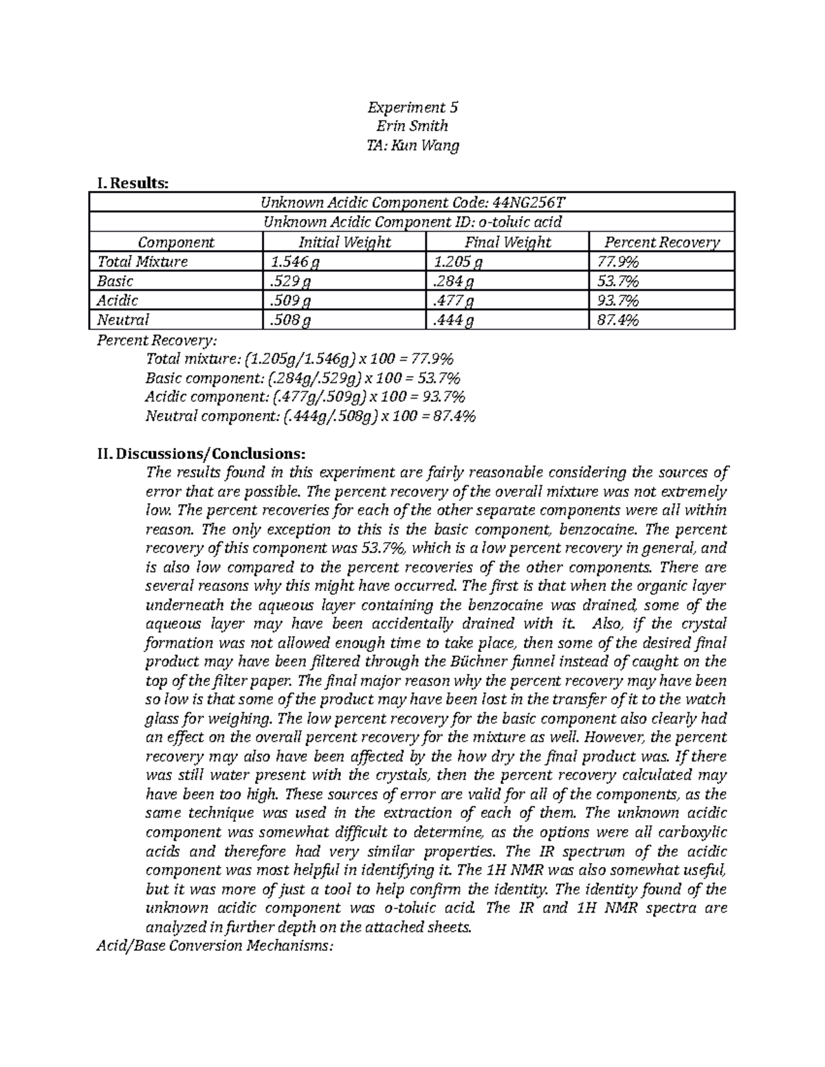 Experiment 5 Post Lab - Previous Lab Report - Experiment 5 Erin Smith ...