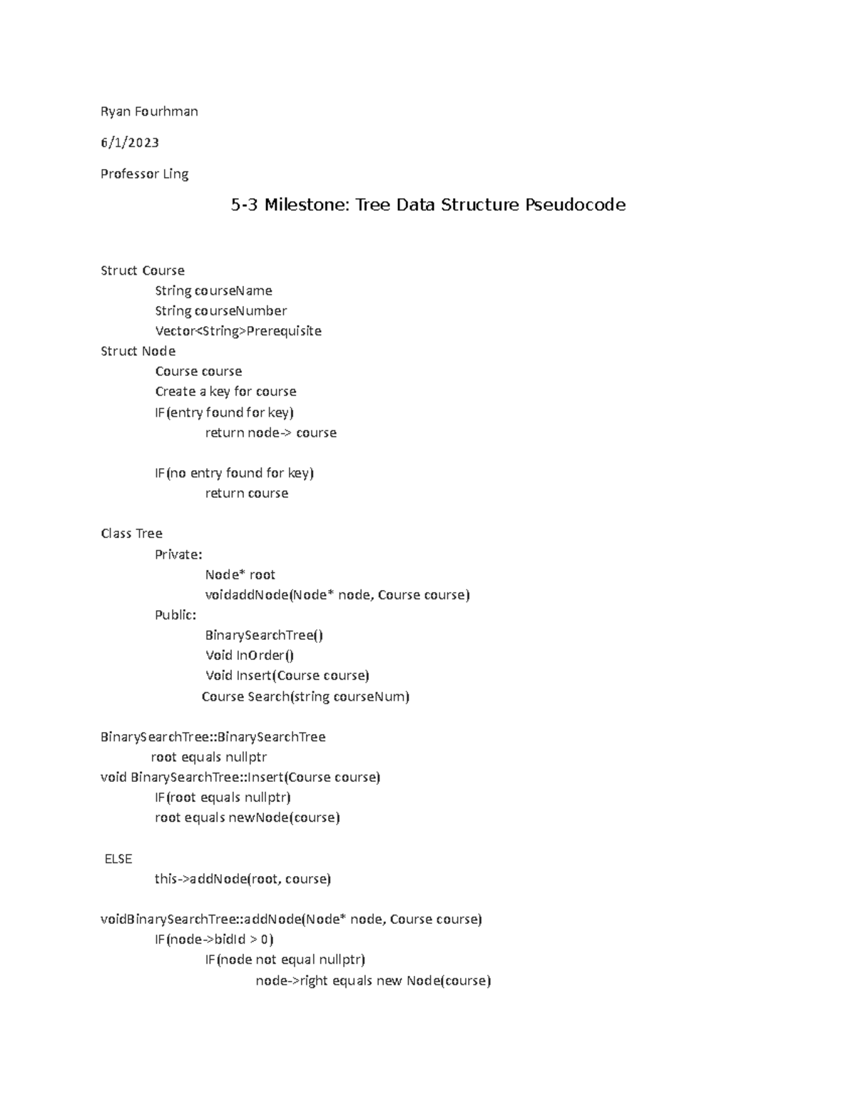 5 3 Milestone Tree Data Structure Pseudocode Ryan Fourhman 61