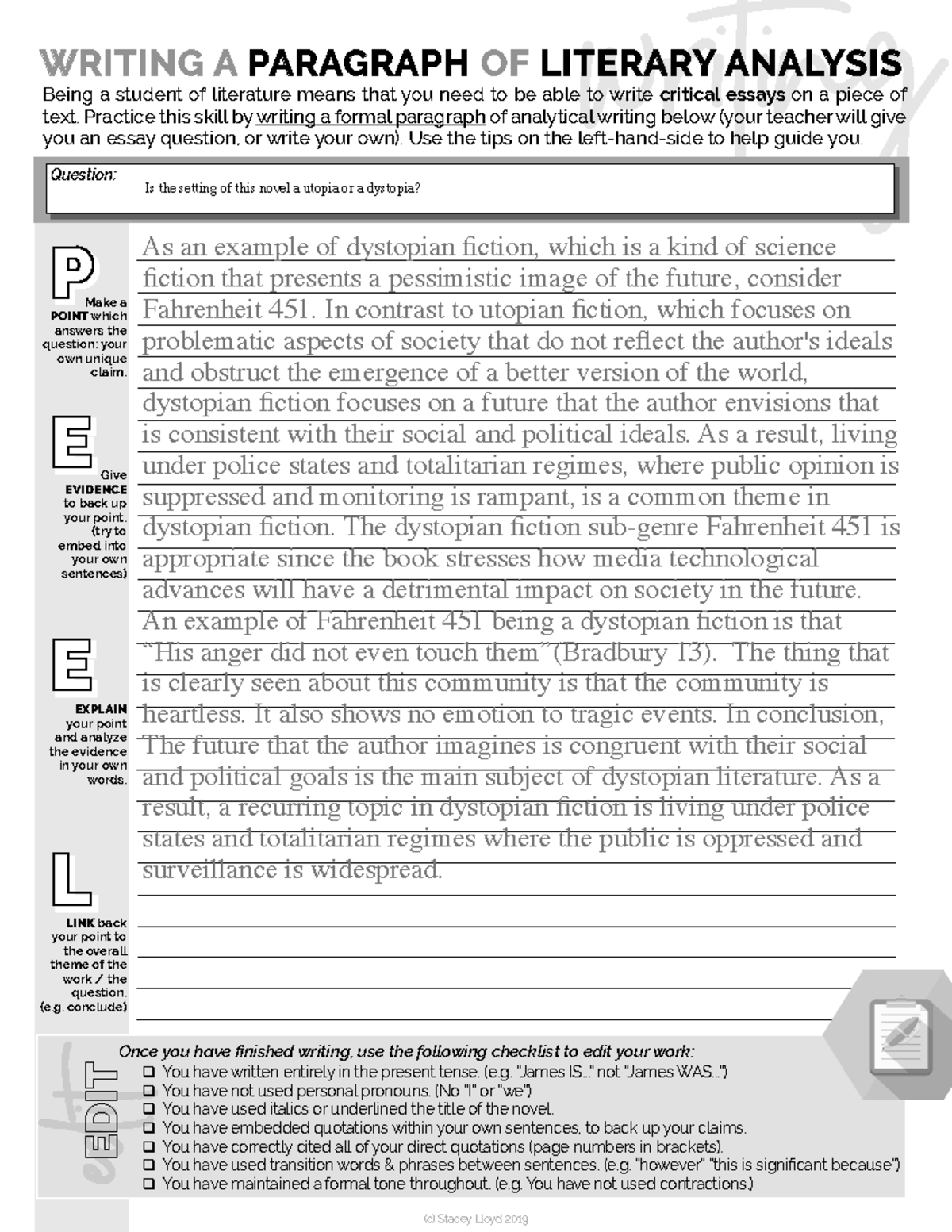 WRITING A PARAGRAPH OF LITERARY ANALYSIS - writing WRITING A PARAGRAPH ...