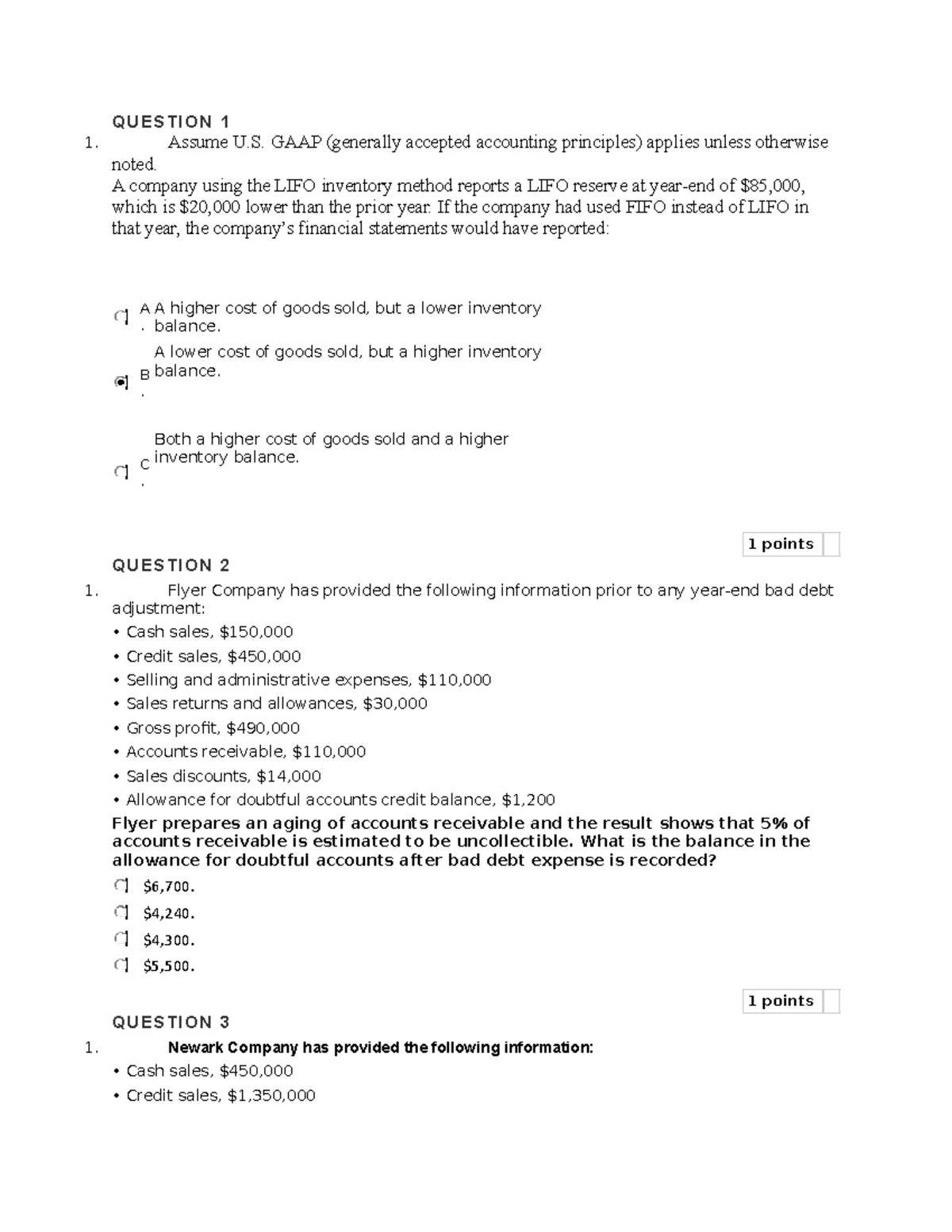 Practice quiz 2 accounting - QUESTION 1 1. Assume U. GAAP (generally ...
