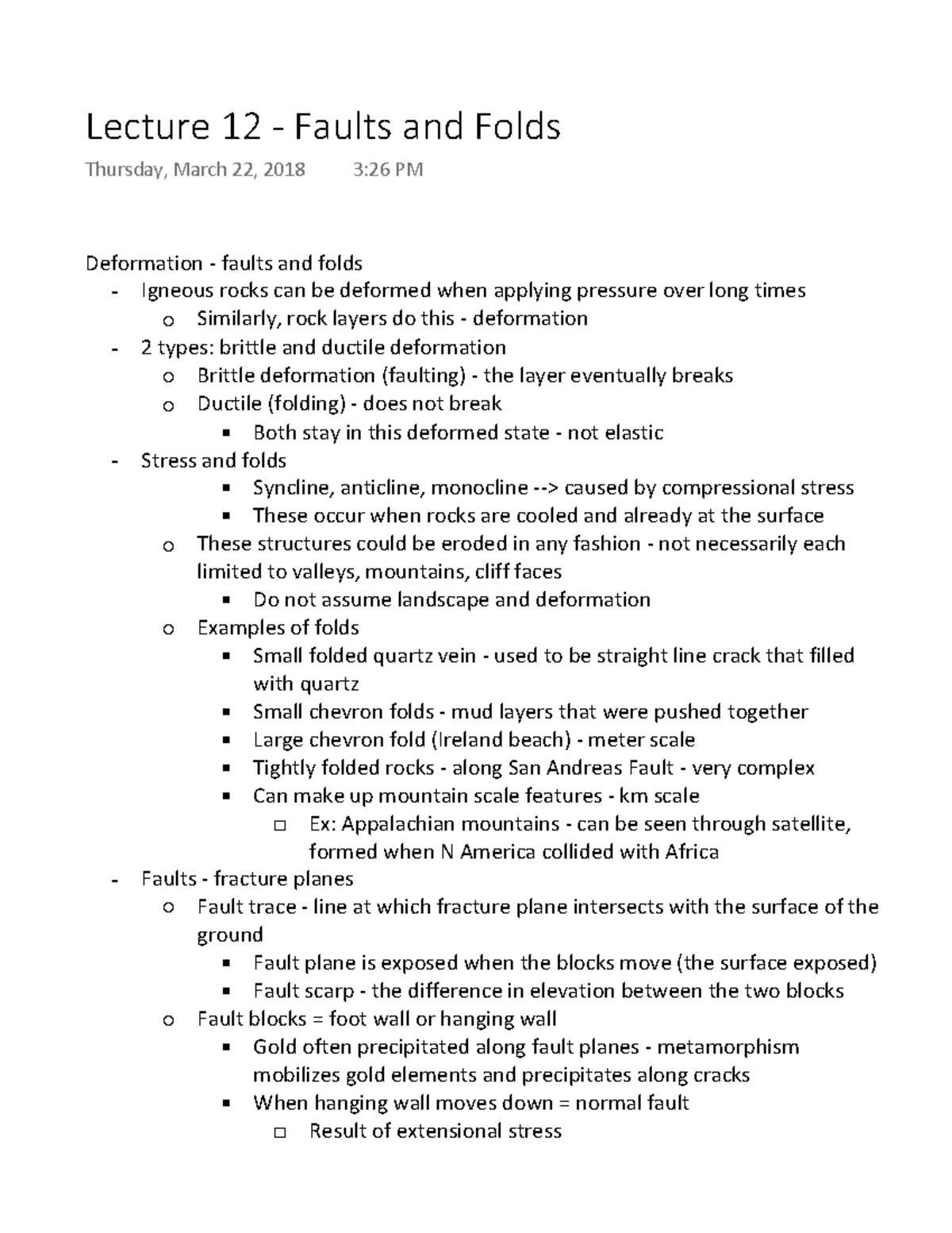 Lecture 12 - Faults and Folds - Studocu