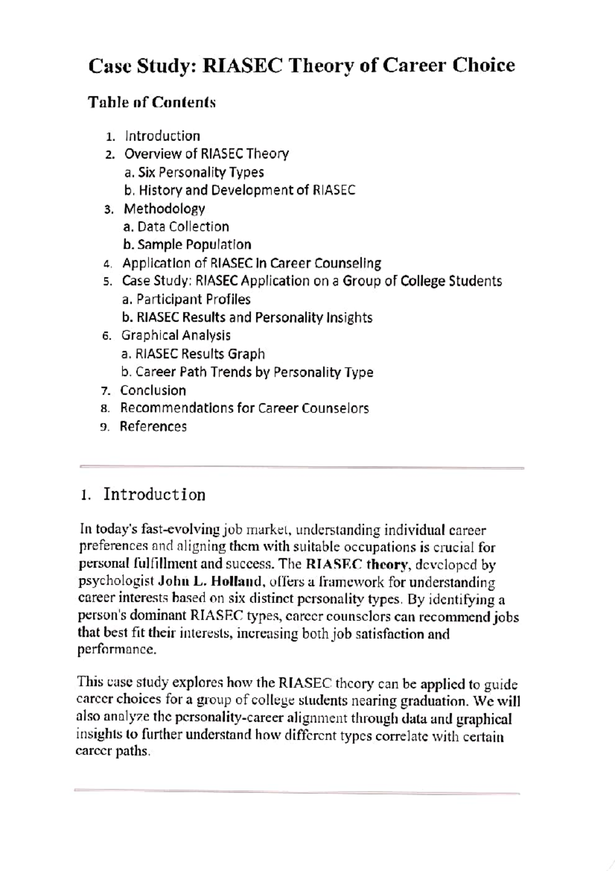 Risec theory of career choice - Case Study: RIASEC Theory of Career ...