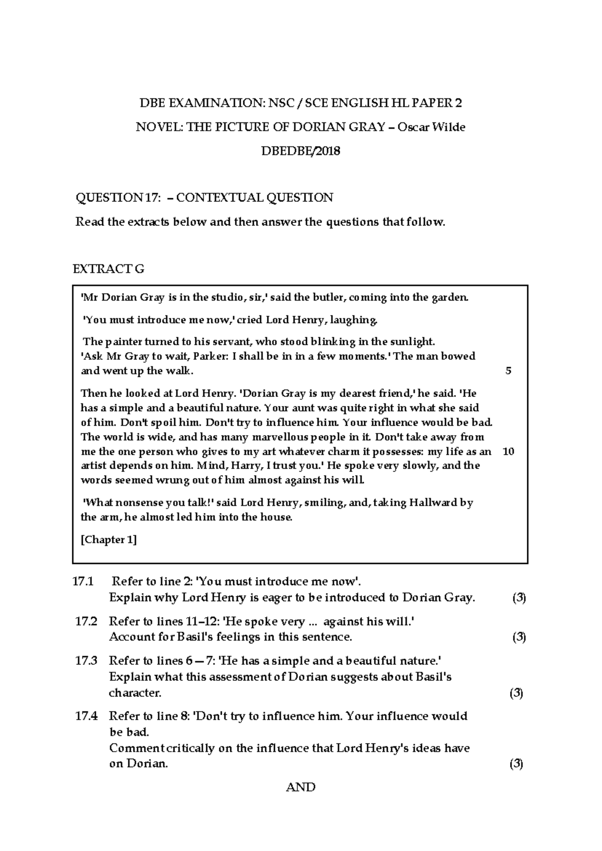 4 THE Picture OF Dorian GRAY Contextual DBE Enghl P2 - DBE EXAMINATION ...