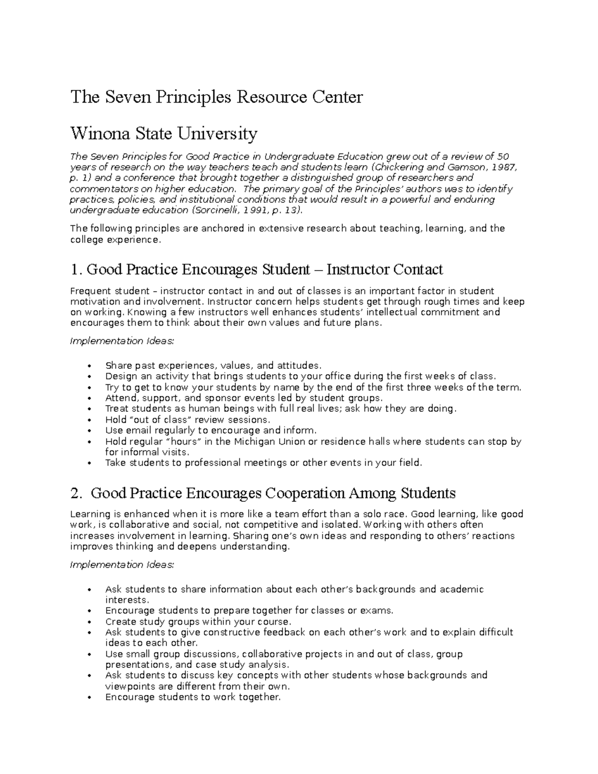Effective Teaching and Learning - The Seven Principles Resource Center ...