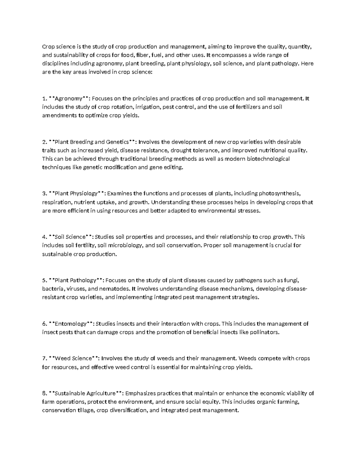 CROP Science - Crop science is the study of crop production and ...