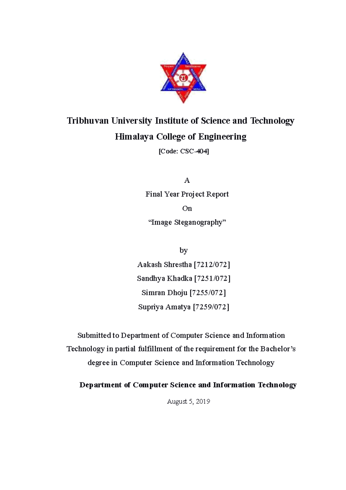Final Report - Tribhuvan University Institute of Science and Technology Himalaya College of ...