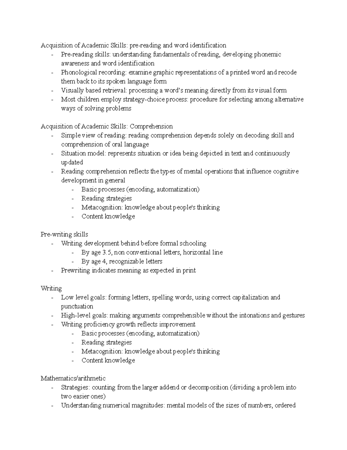 9 29 Class Notes - Acquisition of Academic Skills: pre-reading and word ...
