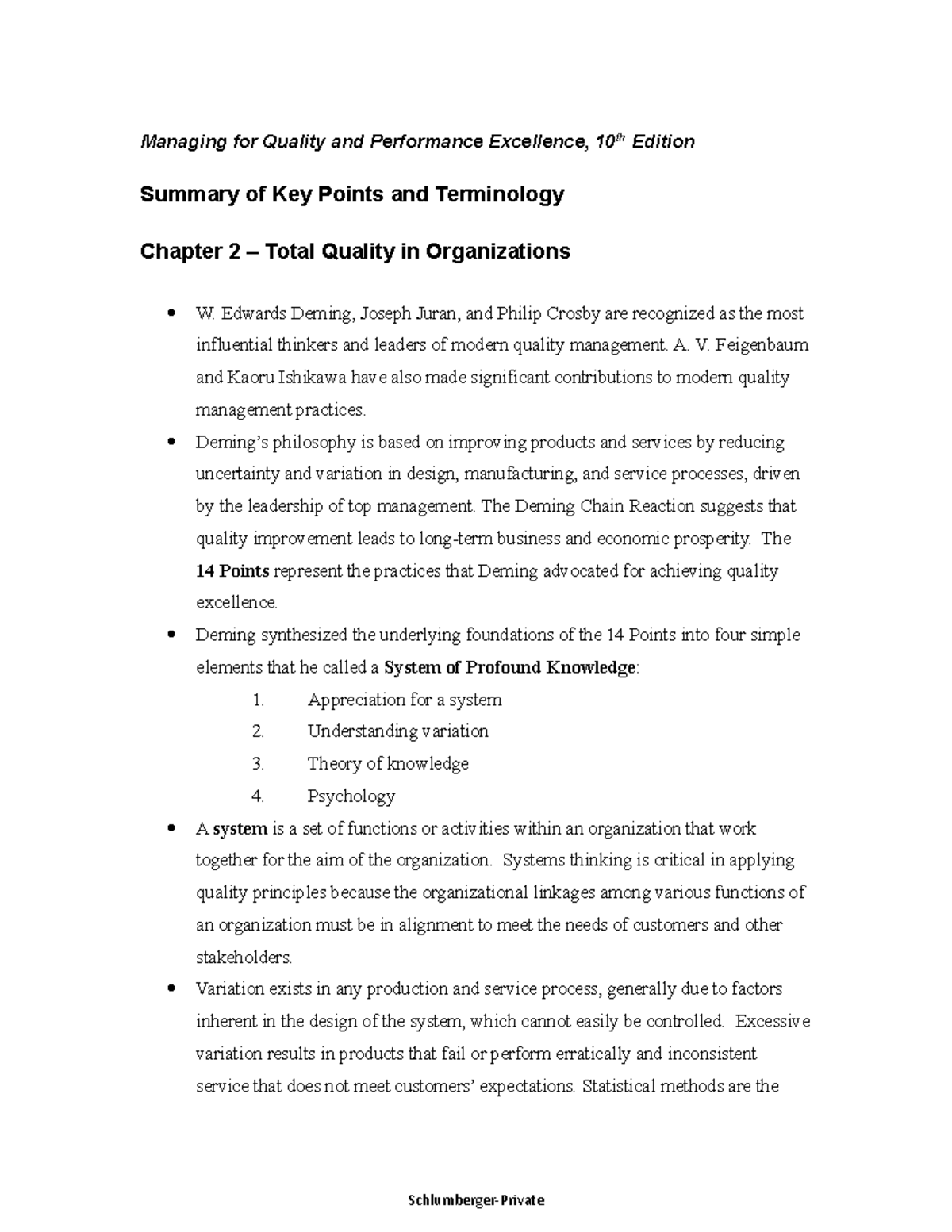 Summary of Key Points and Terminology - Chapter 2 - Managing for ...