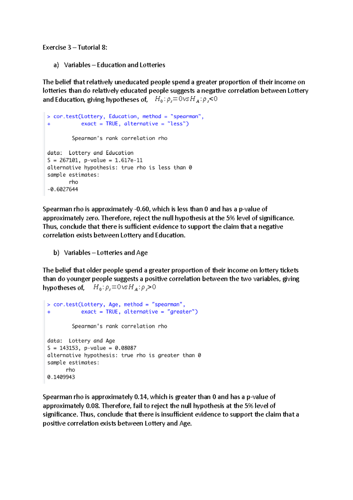 Exercise 3 - Tutorial 8 qm2 - Exercise 3 – Tutorial 8: a) Variables ...