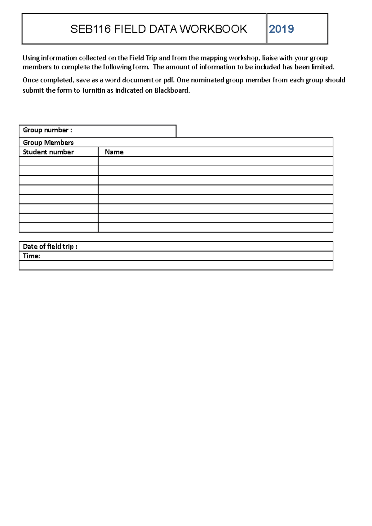 SEB116 Field Data Workbook 2019 protected - SEB116 FIELD DATA WORKBOOK ...