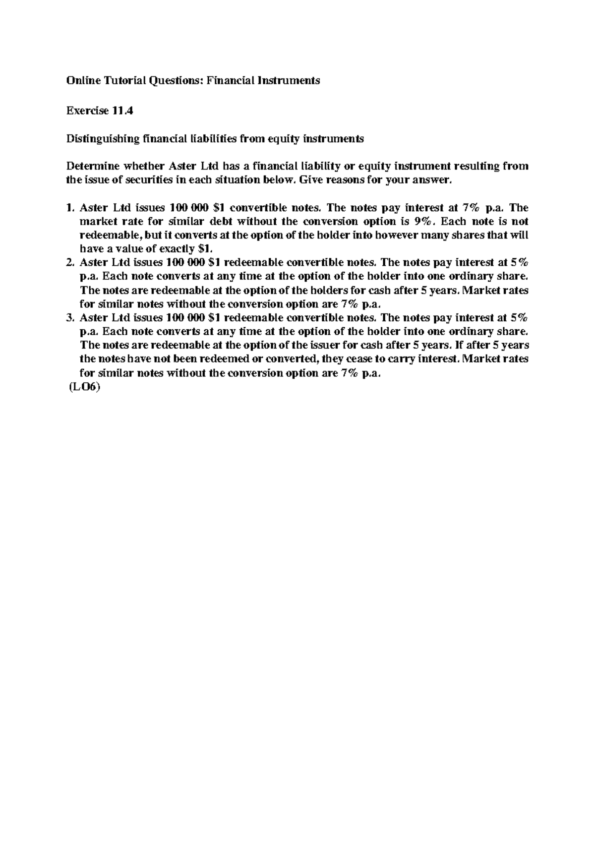 Online Tutorial Questions SM2 2020 - Financial Instruments - Online ...
