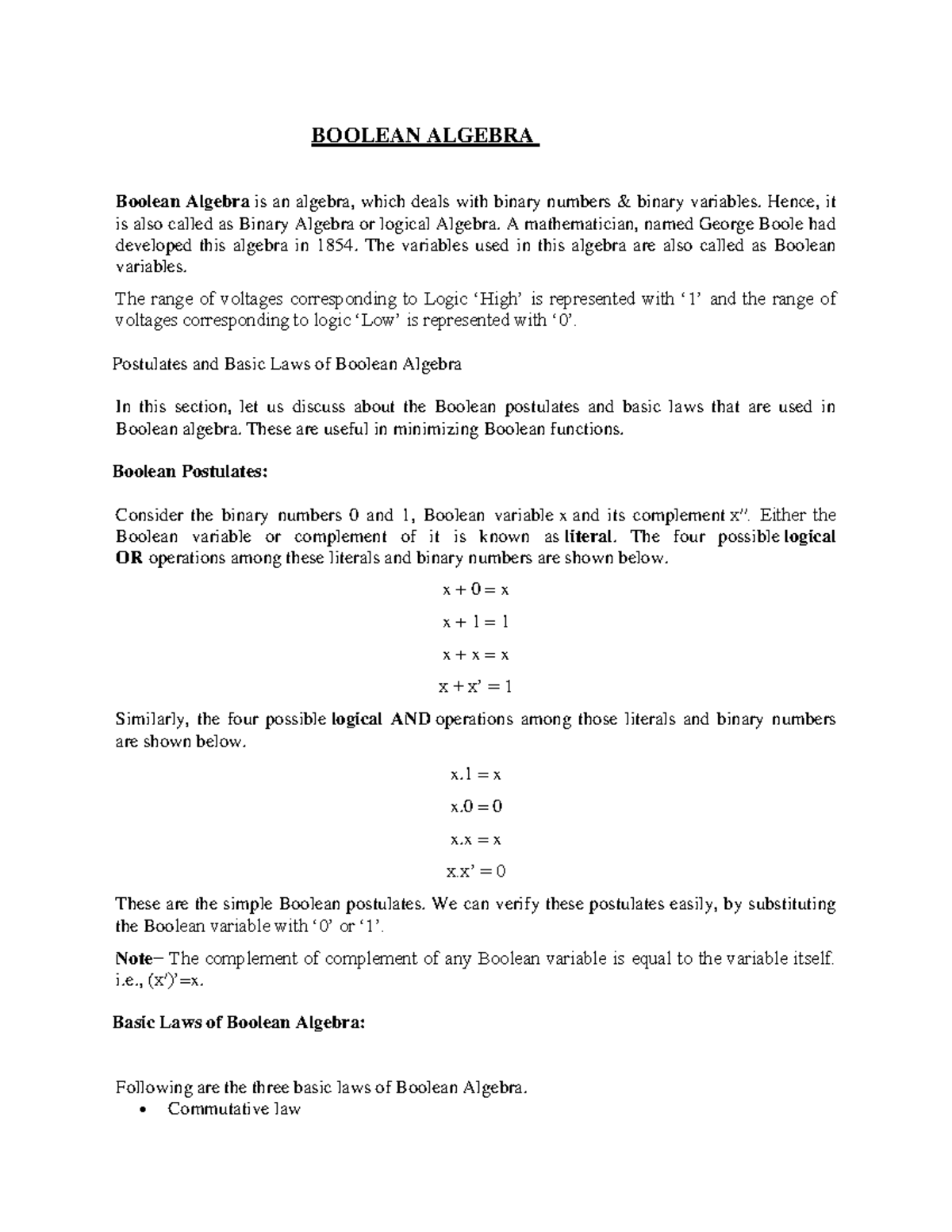 Boolean Algebra new - BOOLEAN ALGEBRA Boolean Algebra is an algebra ...