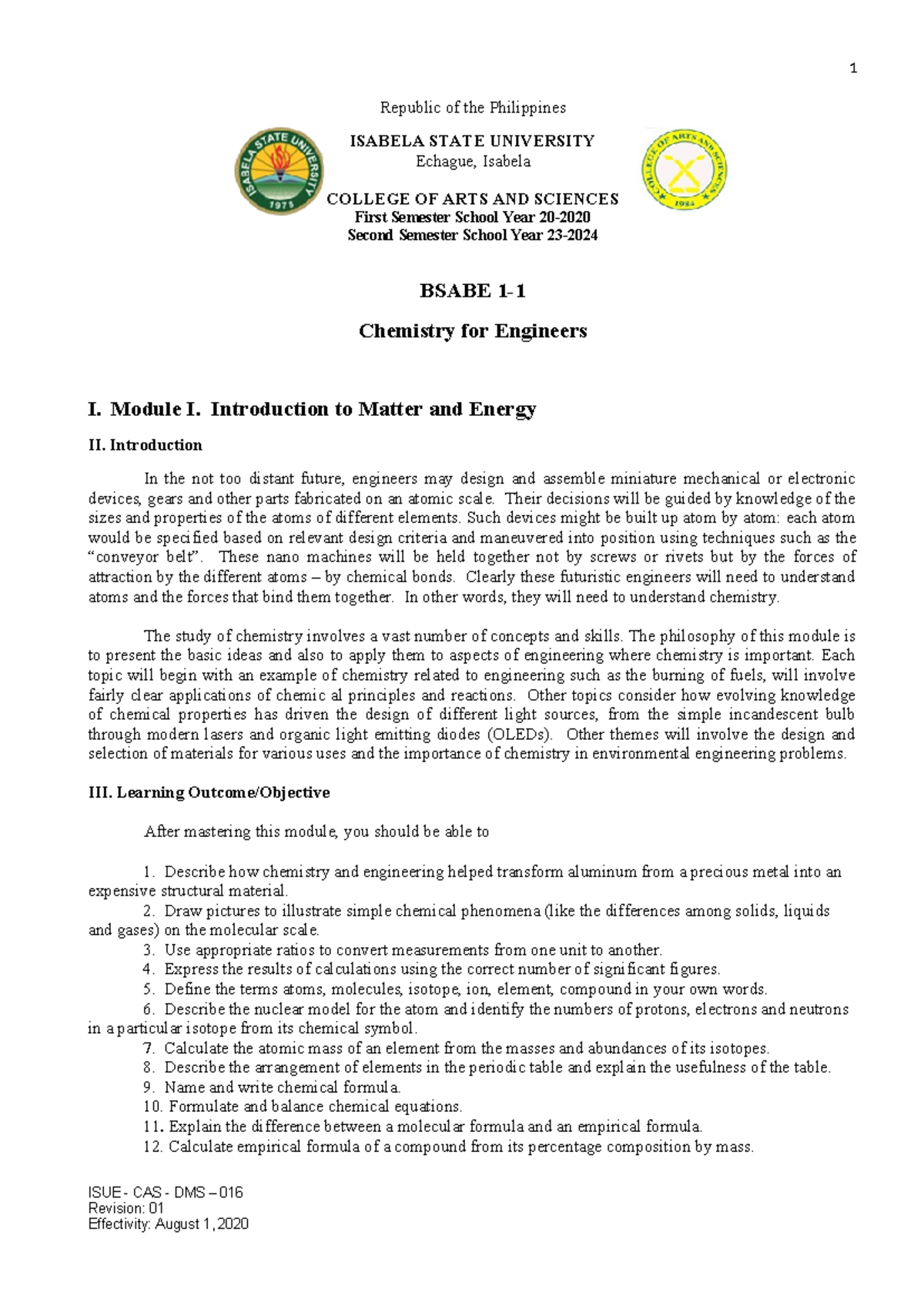 1 Bsabe- Module-1- Intro-AND- Matter Energy - Republic of the Philippines ISABELA STATE ...