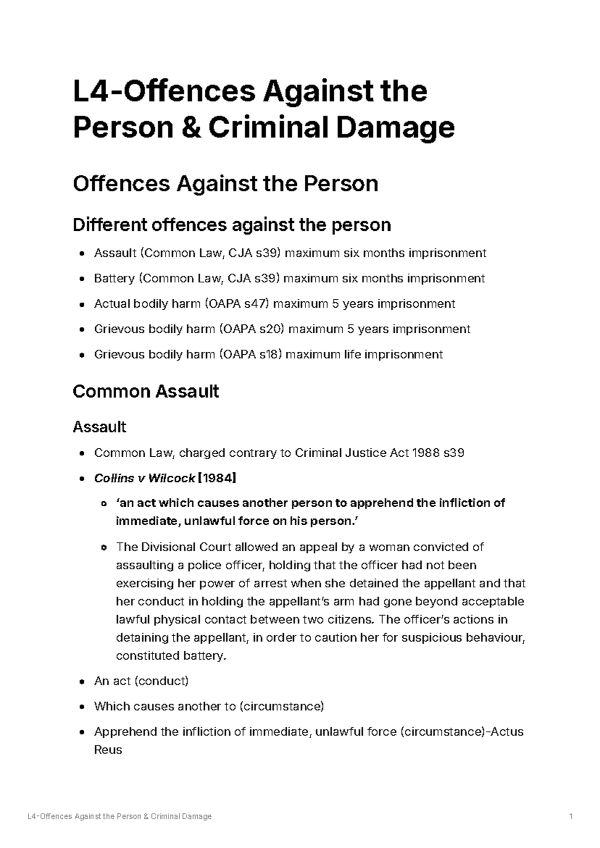 L4-Offences against the person & Criminal damage - L4-Offences Against ...