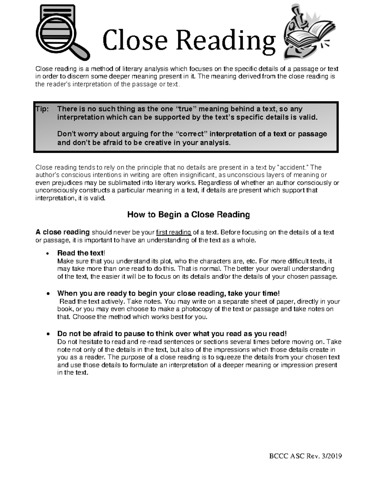 Close-Reading - Close Reading Close reading is a method of literary ...