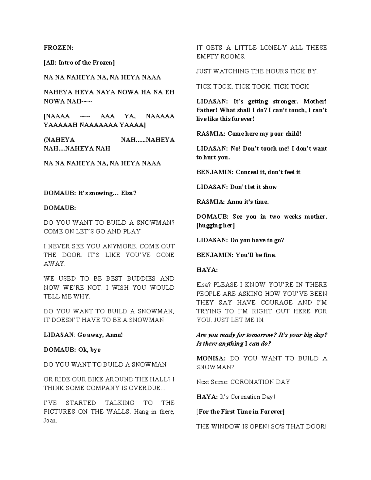 Frozen-script-1 - Hg GH it because I - FROZEN: [All: Intro of the ...