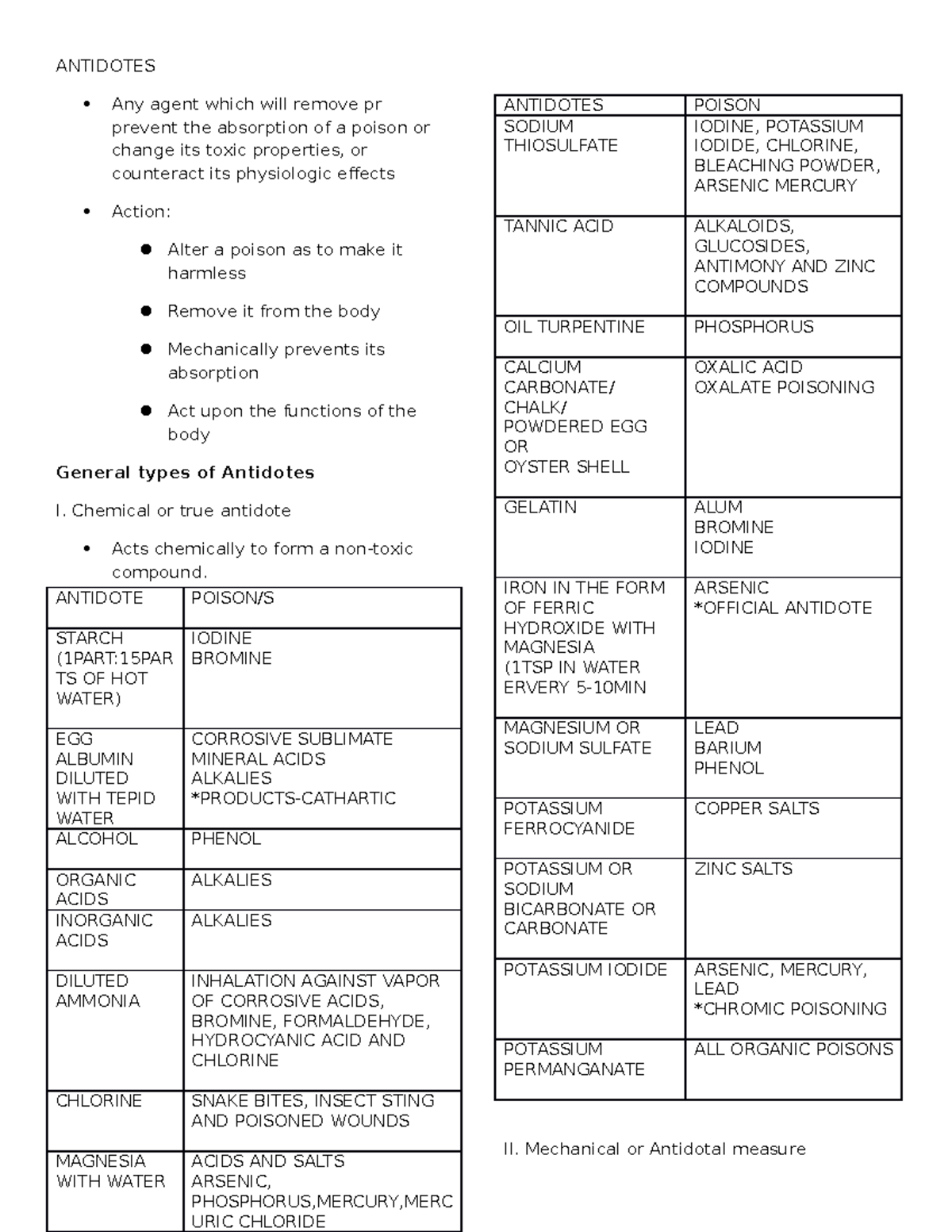 Antidotes - Clinical Toxicology - ANTIDOTES Any agent which will remove ...