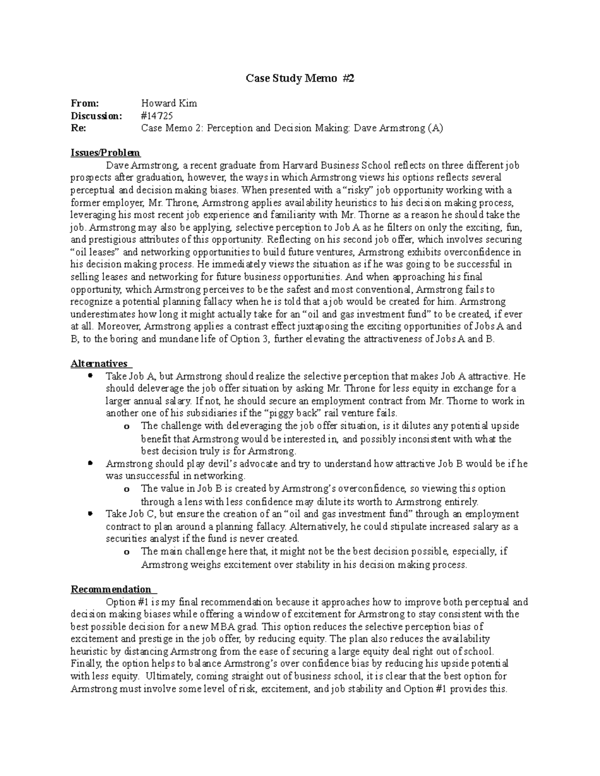 Case Memo #2 - ComCompleted Case Memo Homework for Case 2 - Case Study ...