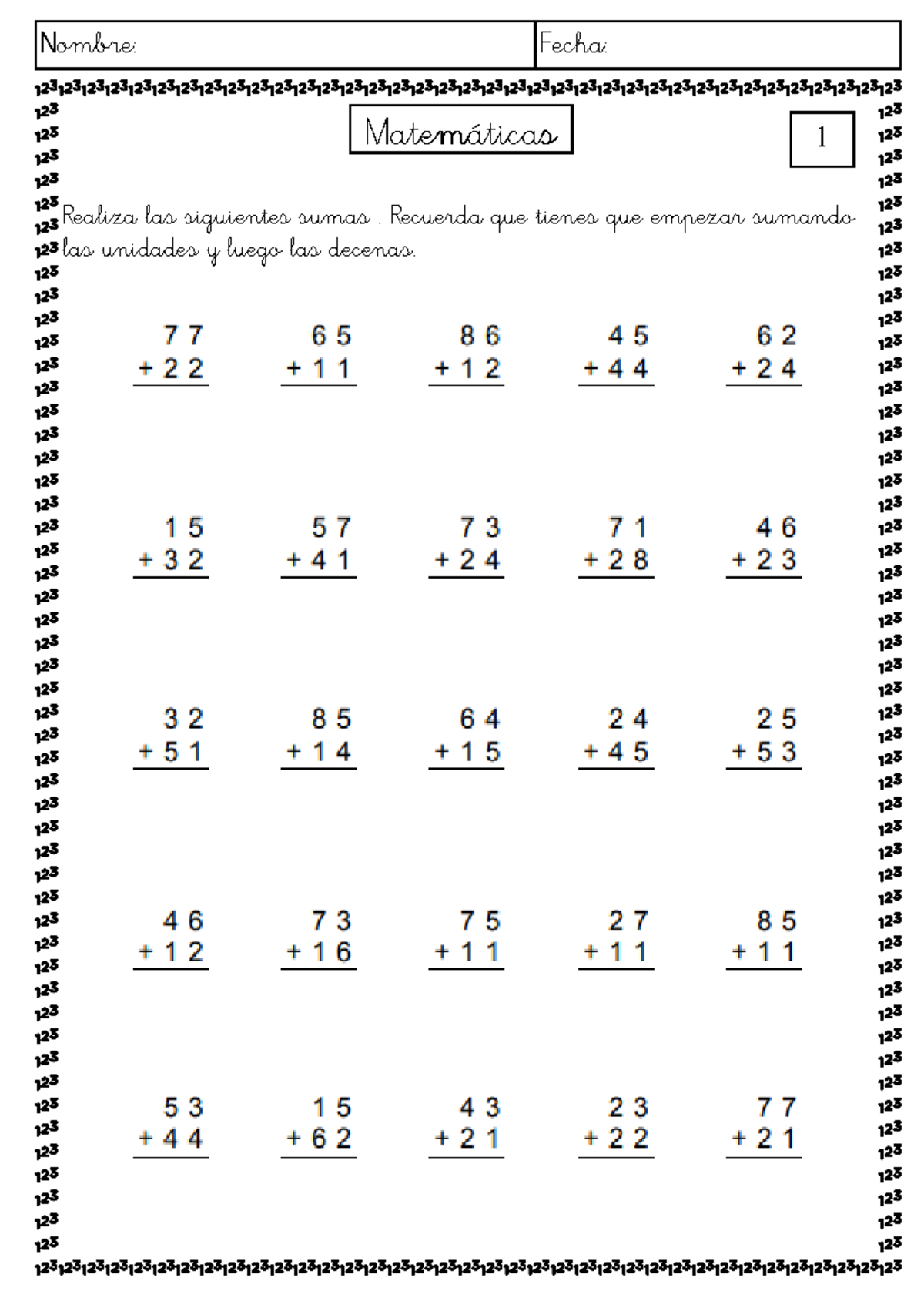 Fichas Mates 1 17 - ejercicios para niños de 7 años - Realiza las ...