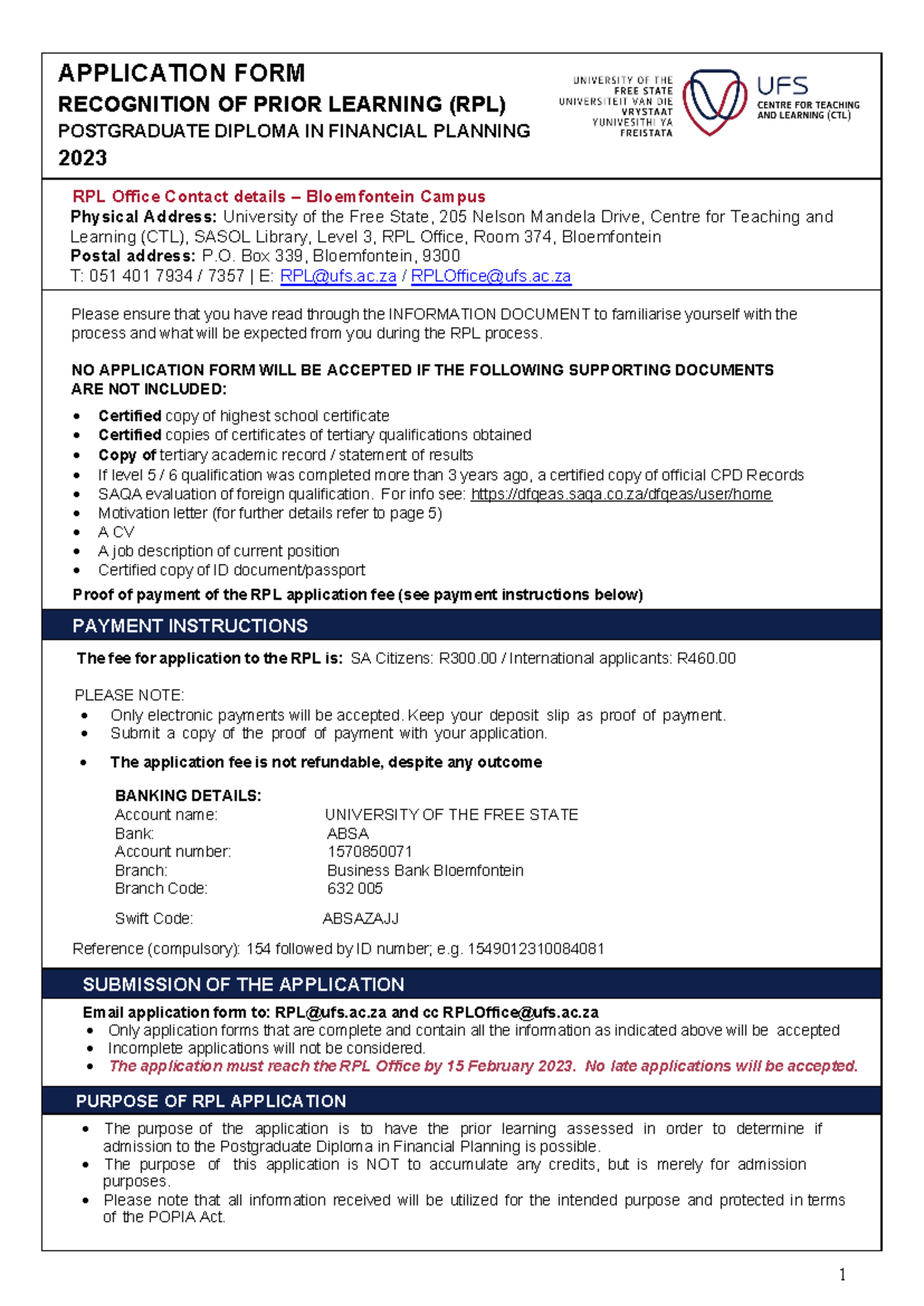 2023 Postgraduate Diploma in Financial Planning - RPL Application (002 ...