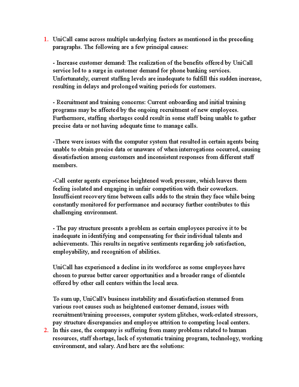 Bài tập HR1 - hay - UniCall came across multiple underlying factors as ...