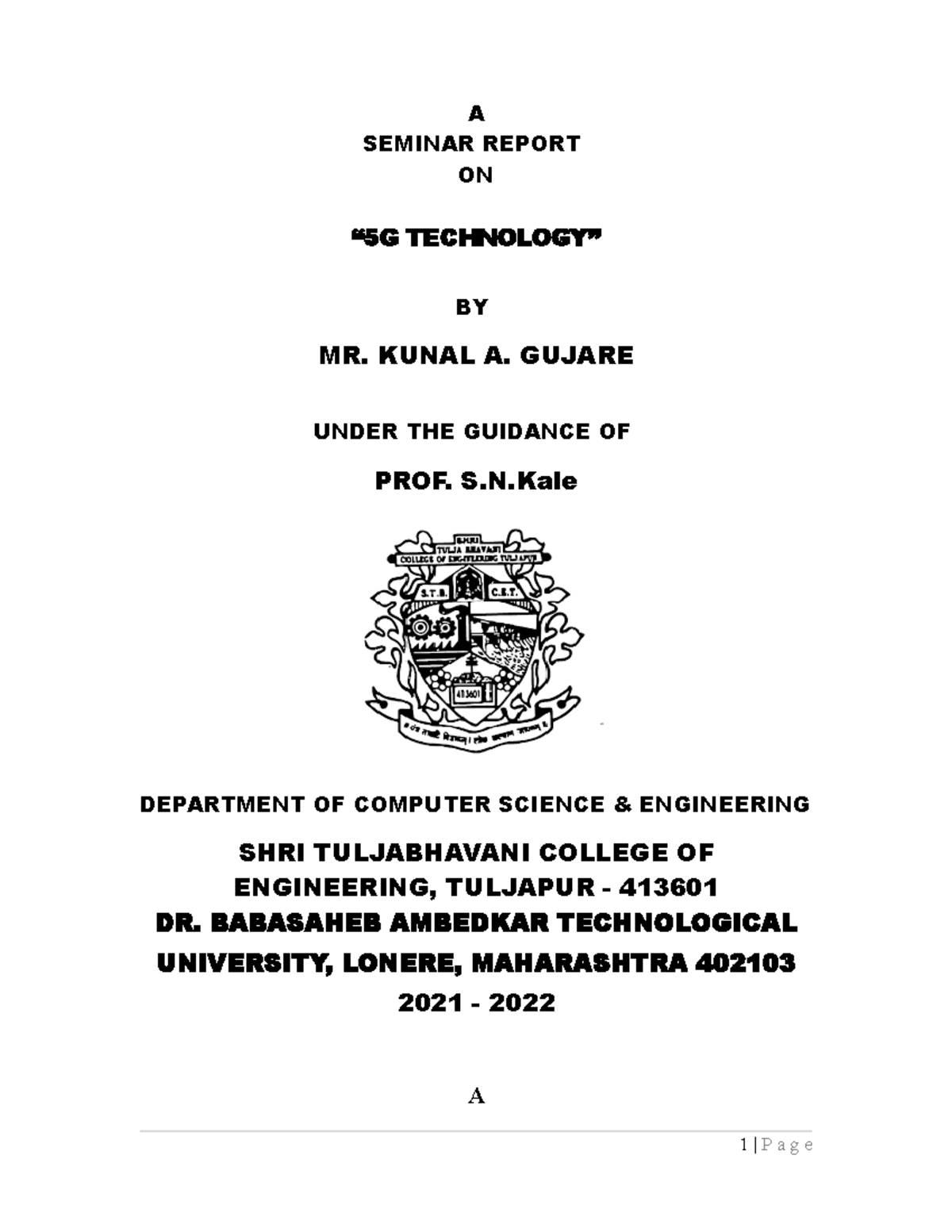 Seminar report on 5G Technology 2 - A SEMINAR REPORT ON “5G TECHNOLOGY ...